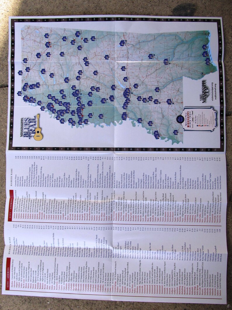 MISSISSIPPI BLUES Musicians Birthplace Map Poster + Free Mississippi ...