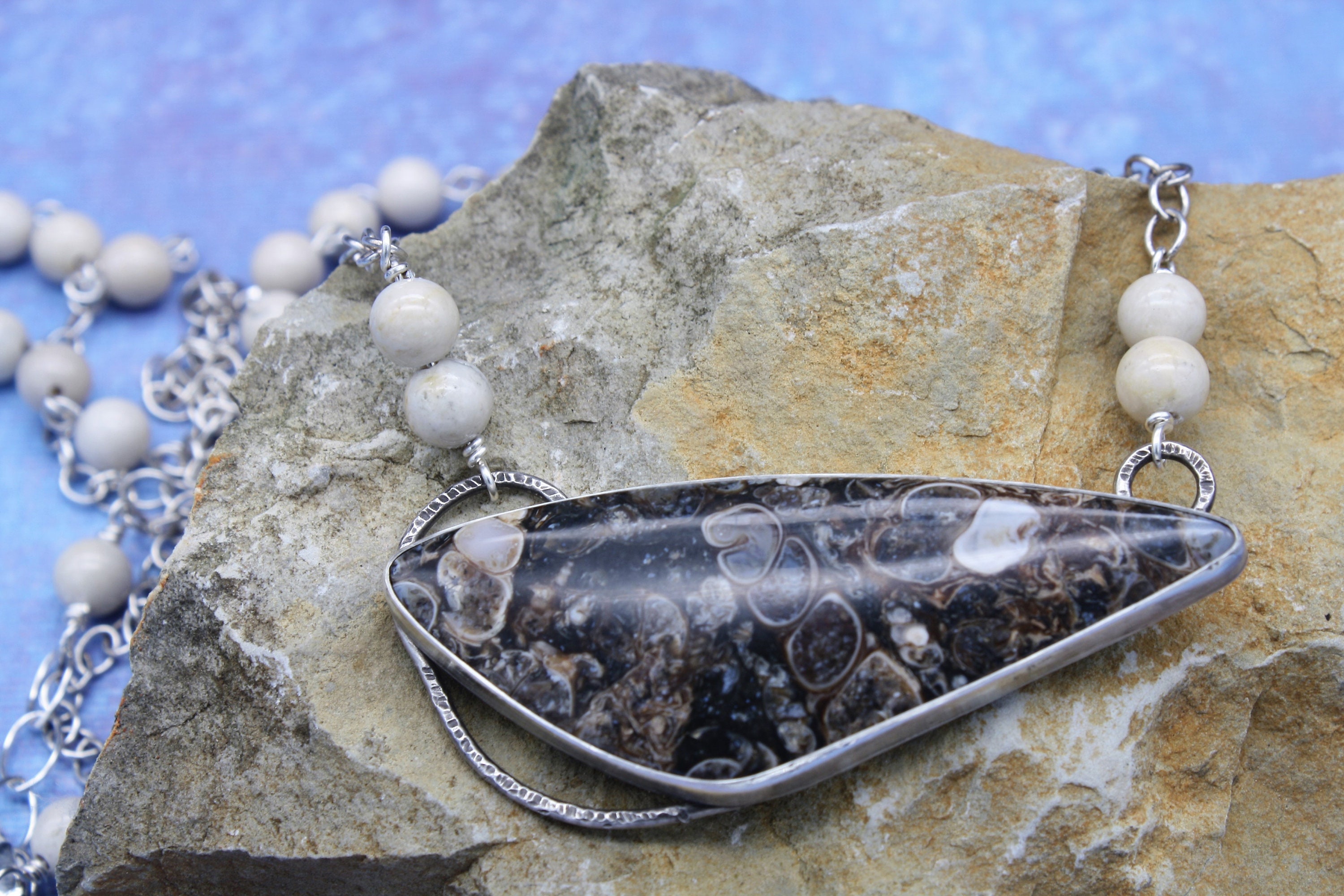 Turritella and Sterling Silver Pendant Necklace/ Silver and Riverstone ...