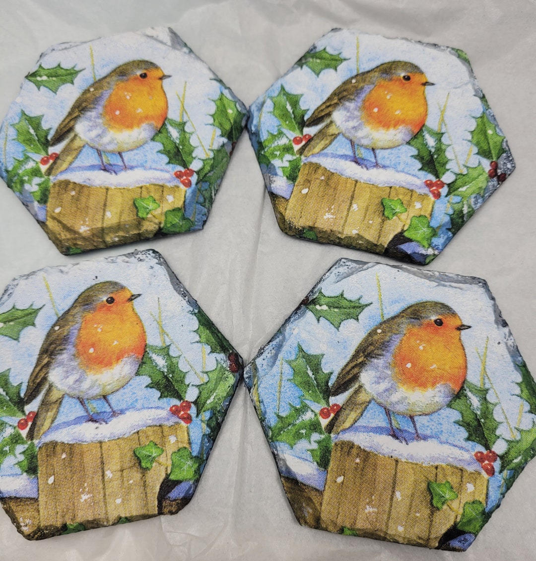 4 X Hexagonal Robin Slate Coasters - Etsy