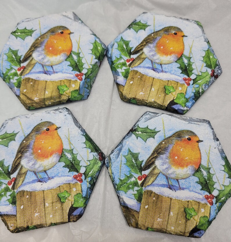4 X Hexagonal Robin Slate Coasters - Etsy
