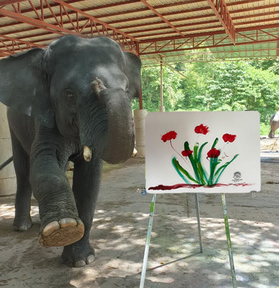 Oil Painting Trunk Made by Thai Elephant Elephant Painting - Etsy