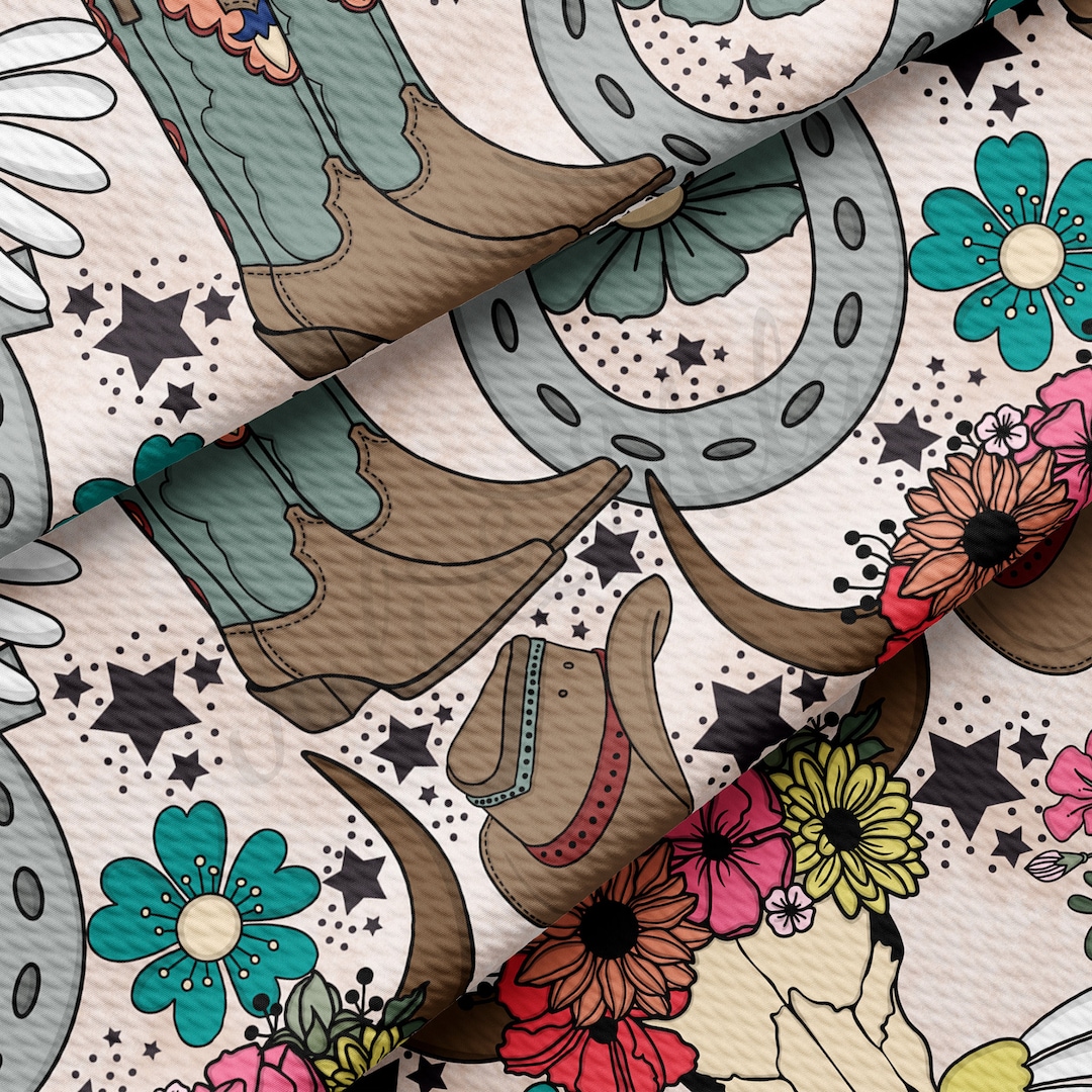 Boho Western Cowboy Cowgirl Printed Liverpool Bullet Textured Fabric by ...