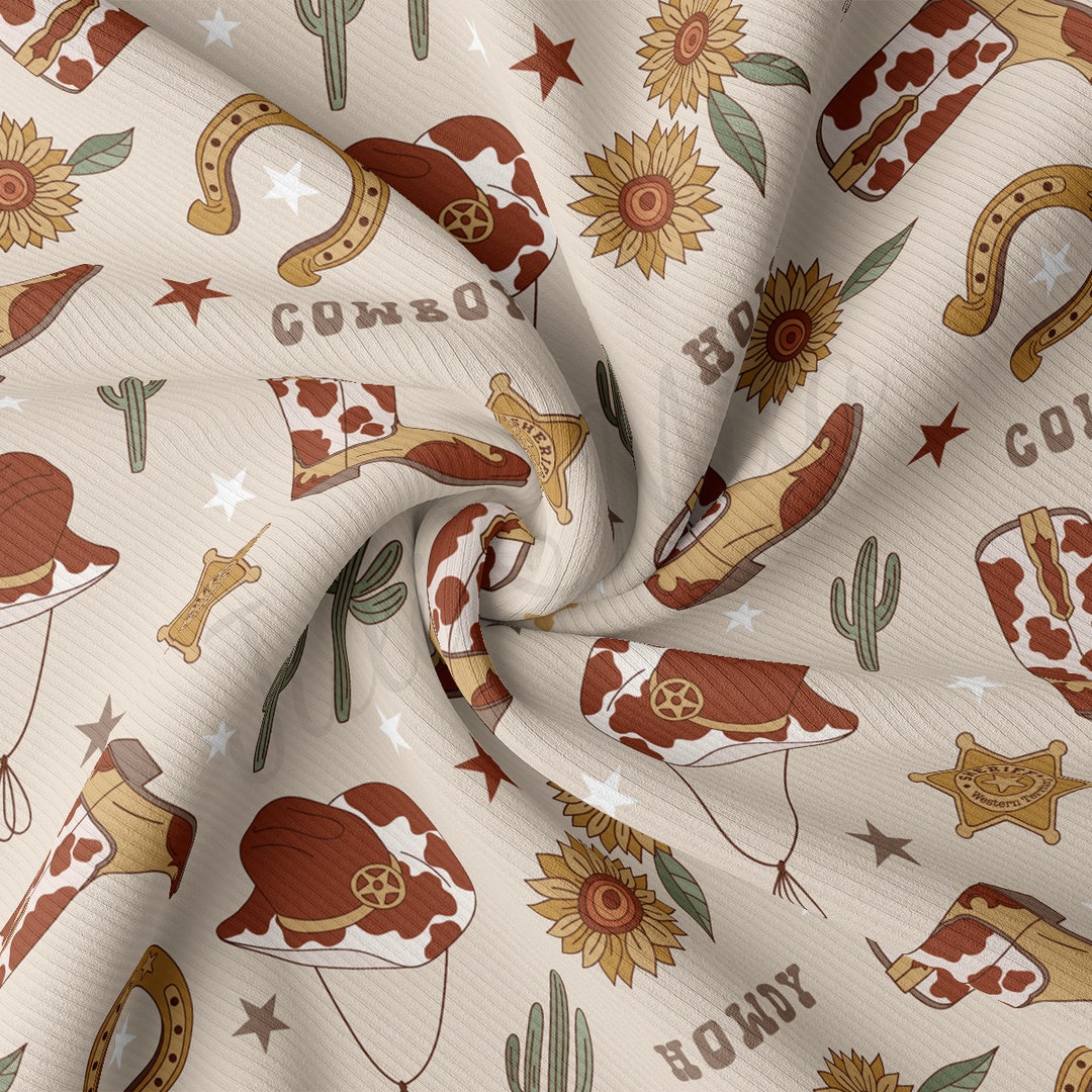 Boho Western Rib Knit Fabric by the Yard Ribbed Jersey Stretchy Soft ...