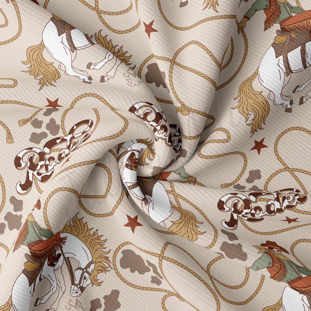 Boho Western Rib Knit Fabric by the Yard Ribbed Jersey Stretchy Soft ...