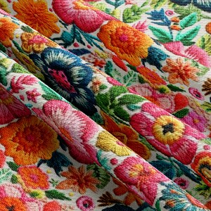 Embroidery Floral Printed Liverpool Bullet Textured Fabric by the Yard ...