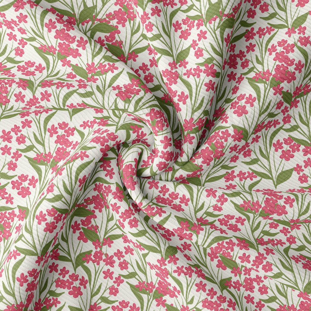 Floral Rib Knit Fabric by the Yard Ribbed Jersey Stretchy Soft ...