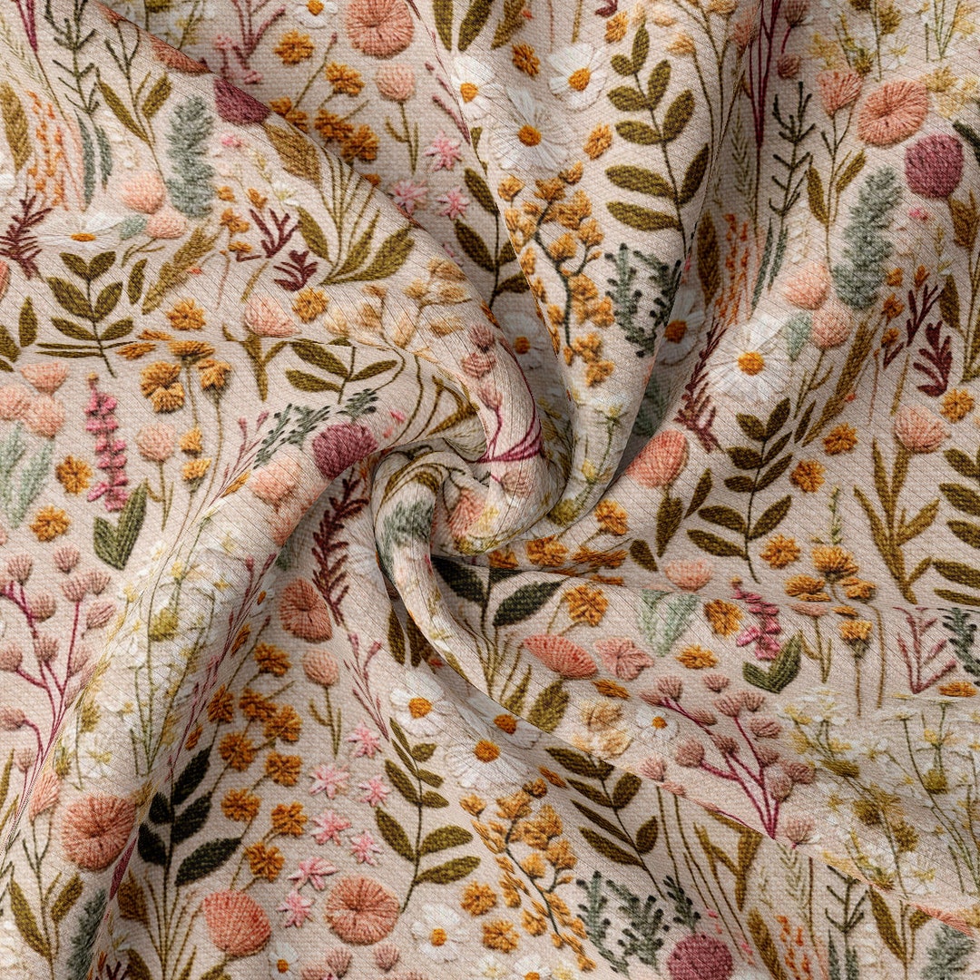 Floral Rib Knit Fabric by the Yard Ribbed Jersey Stretchy Soft ...