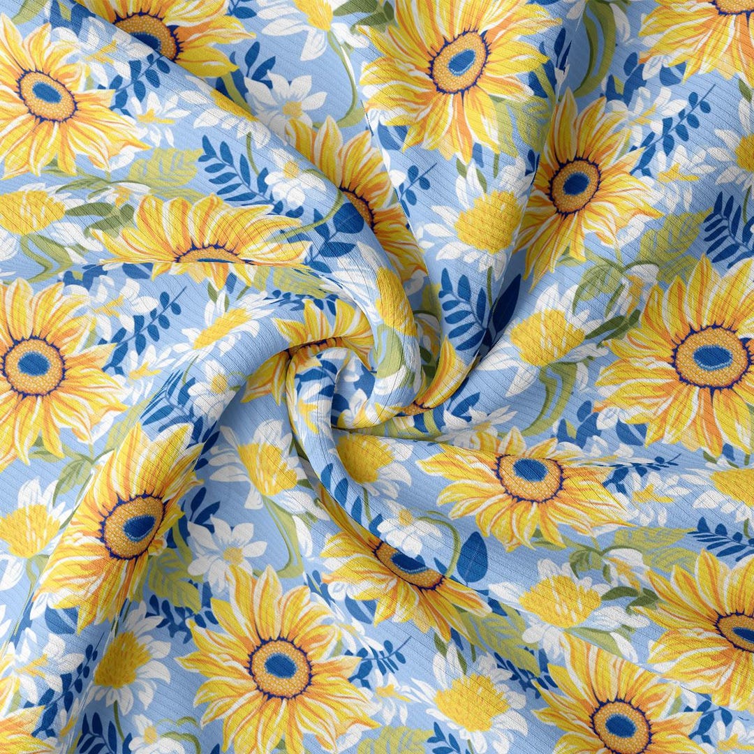 Rib Knit Fabric by the Yard Ribbed Jersey Stretchy Sunflowers Stretch ...