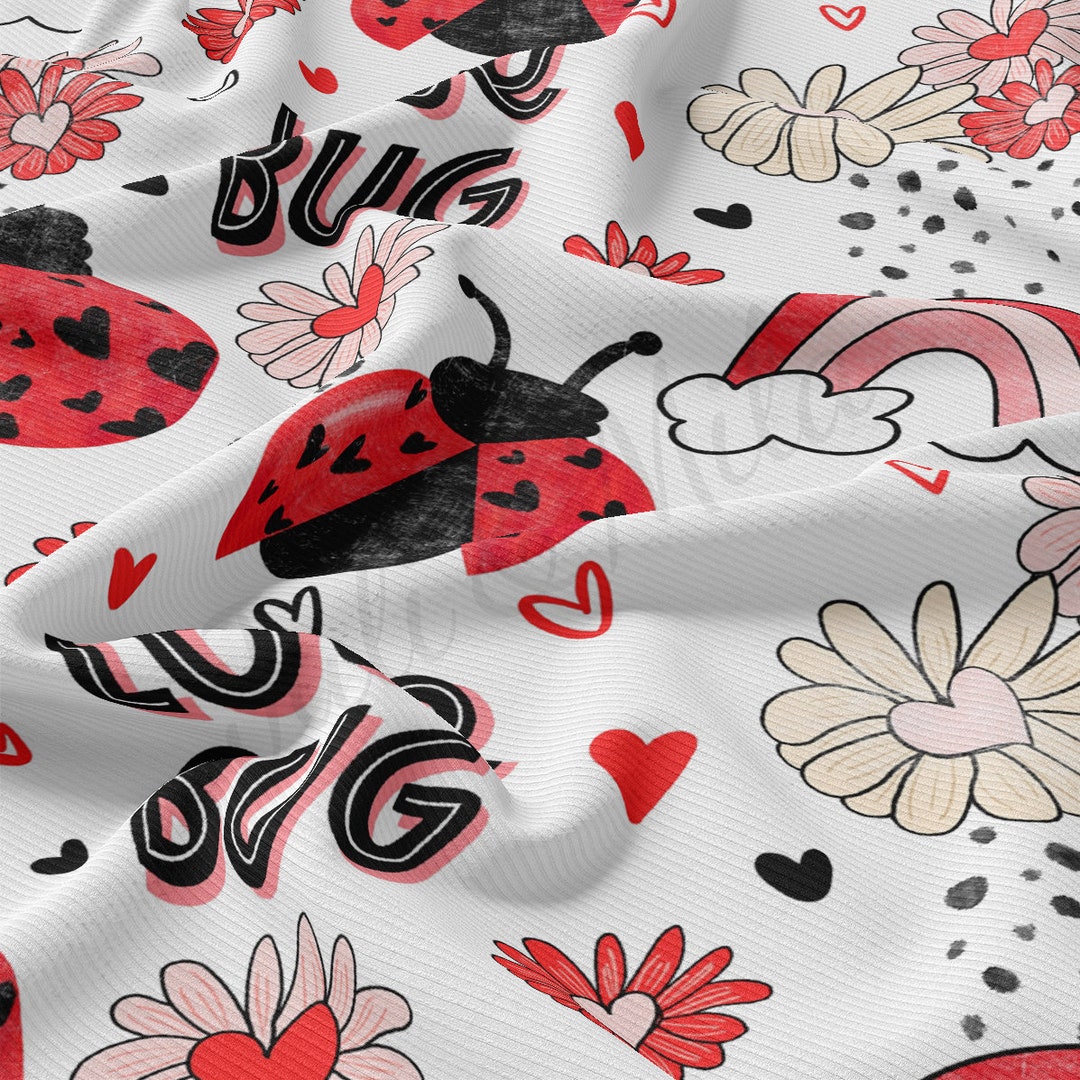Love Bug Rib Knit Fabric by the Yard Ribbed Jersey Stretchy Soft ...