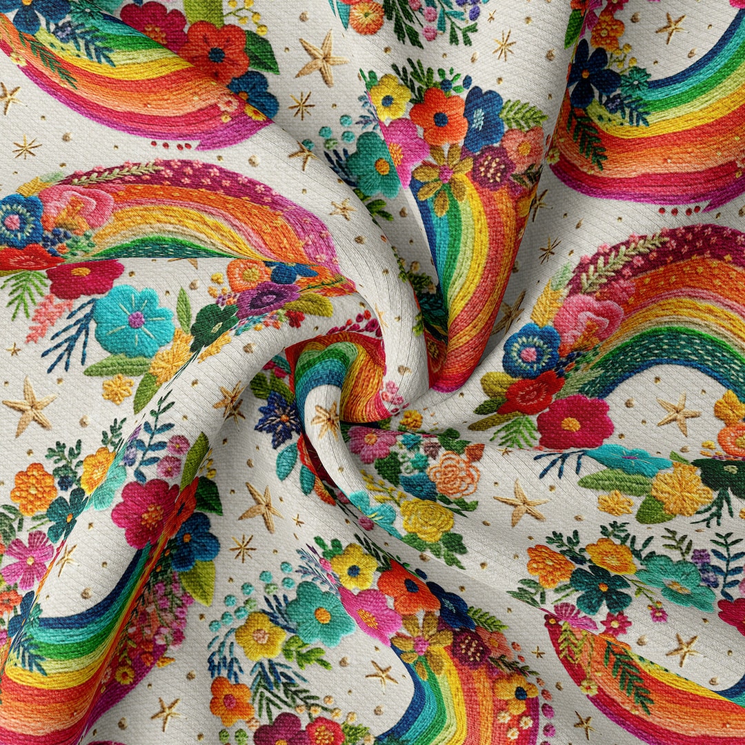 Floral Embroidery Rib Knit Fabric by the Yard Ribbed Jersey Stretchy ...