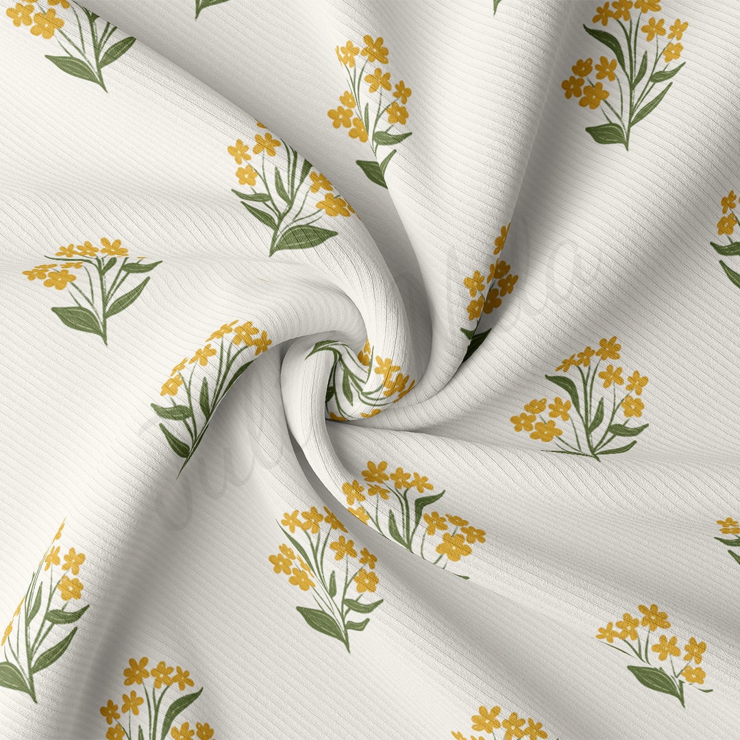 Floral Rib Knit Fabric by the Yard Ribbed Jersey Stretchy Soft ...