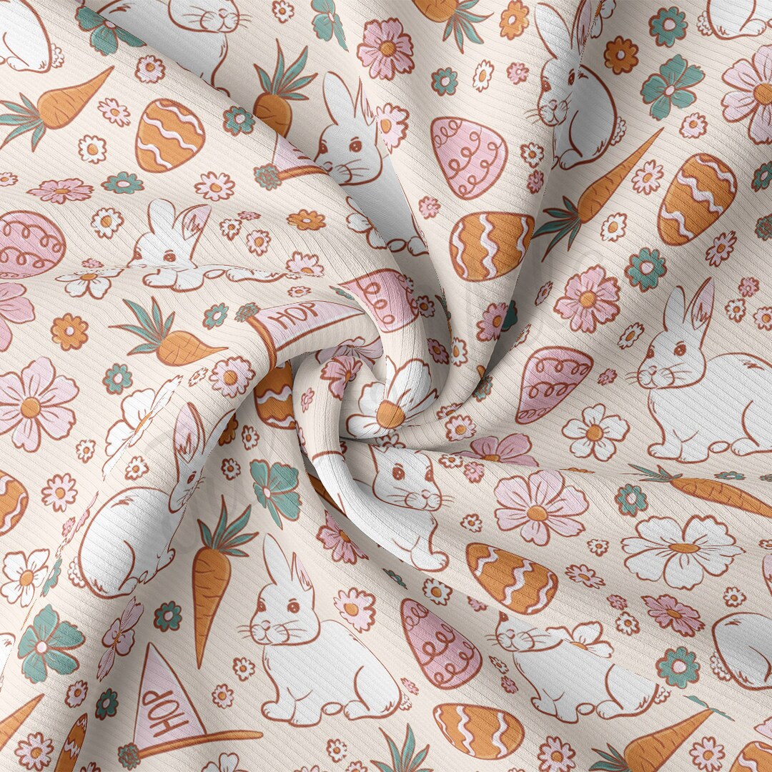 Easter Rib Knit Fabric by the Yard Ribbed Jersey Stretchy Soft ...