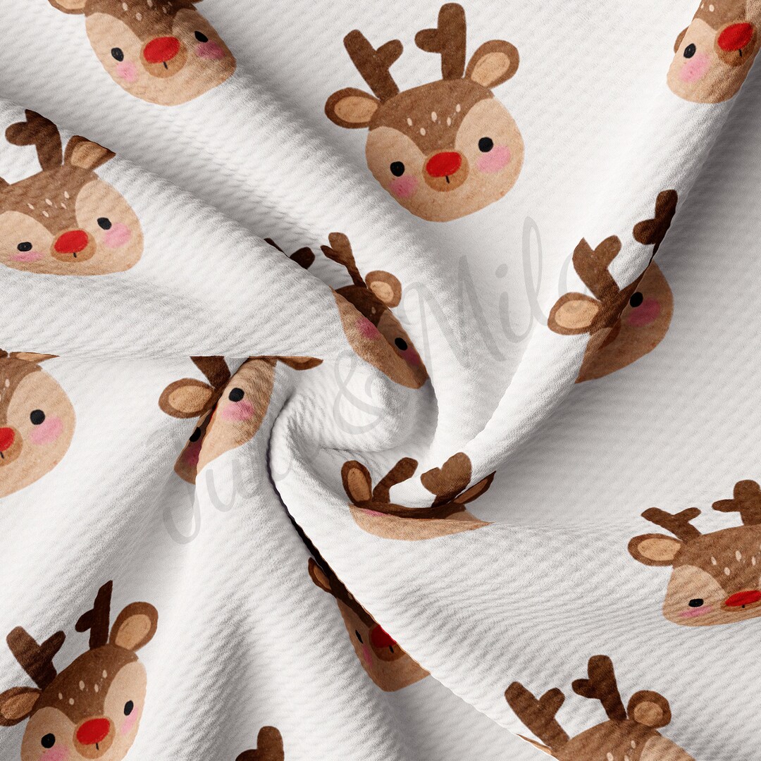 Christmas Reindeer Printed Liverpool Bullet Textured Fabric by the Yard ...
