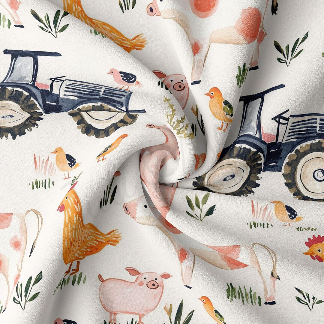 Farm Animals DBP Fabric Double Brushed Polyester by the 1yard Jersey ...