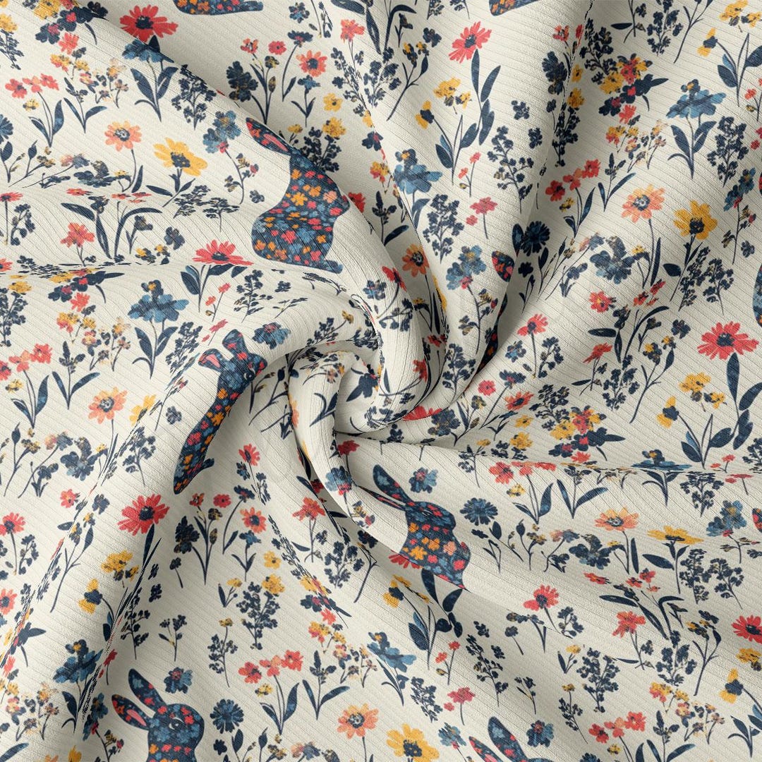 Rib Knit Fabric by the Yard Ribbed Jersey Stretchy Easter Polyester ...