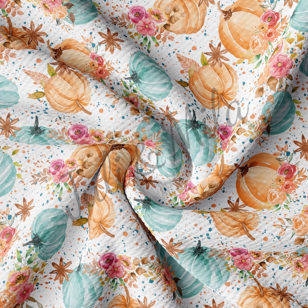 Pumpkin Autumn Fall Floral Printed Liverpool Bullet Textured Fabric by ...