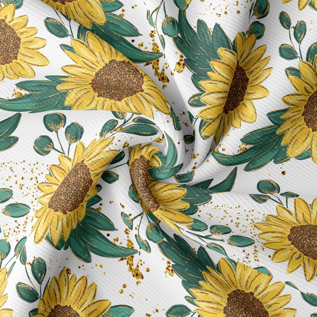 Sunflowers Rib Knit Fabric by the Yard Ribbed Jersey Stretchy Soft ...