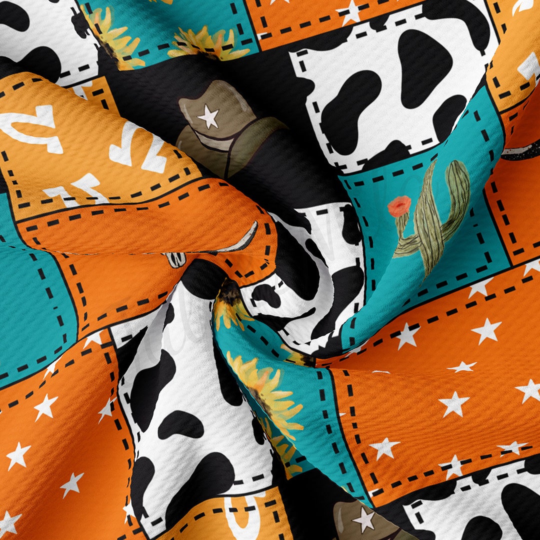 Boho Cow Patchwork Printed Liverpool Bullet Textured Fabric by the Yard ...