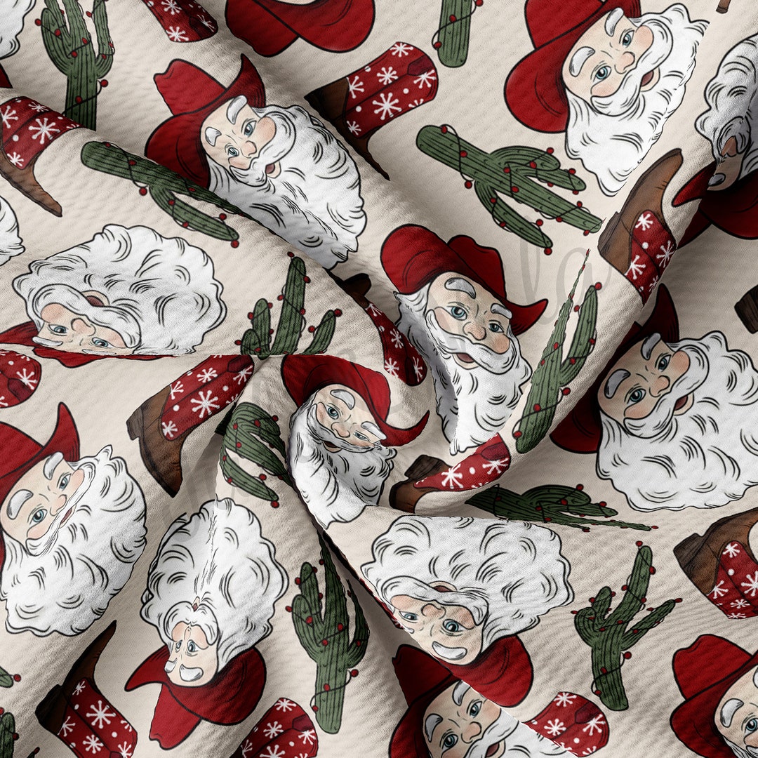 Christmas Santa Western Printed Bullet Textured Fabric by the Yard 4way ...