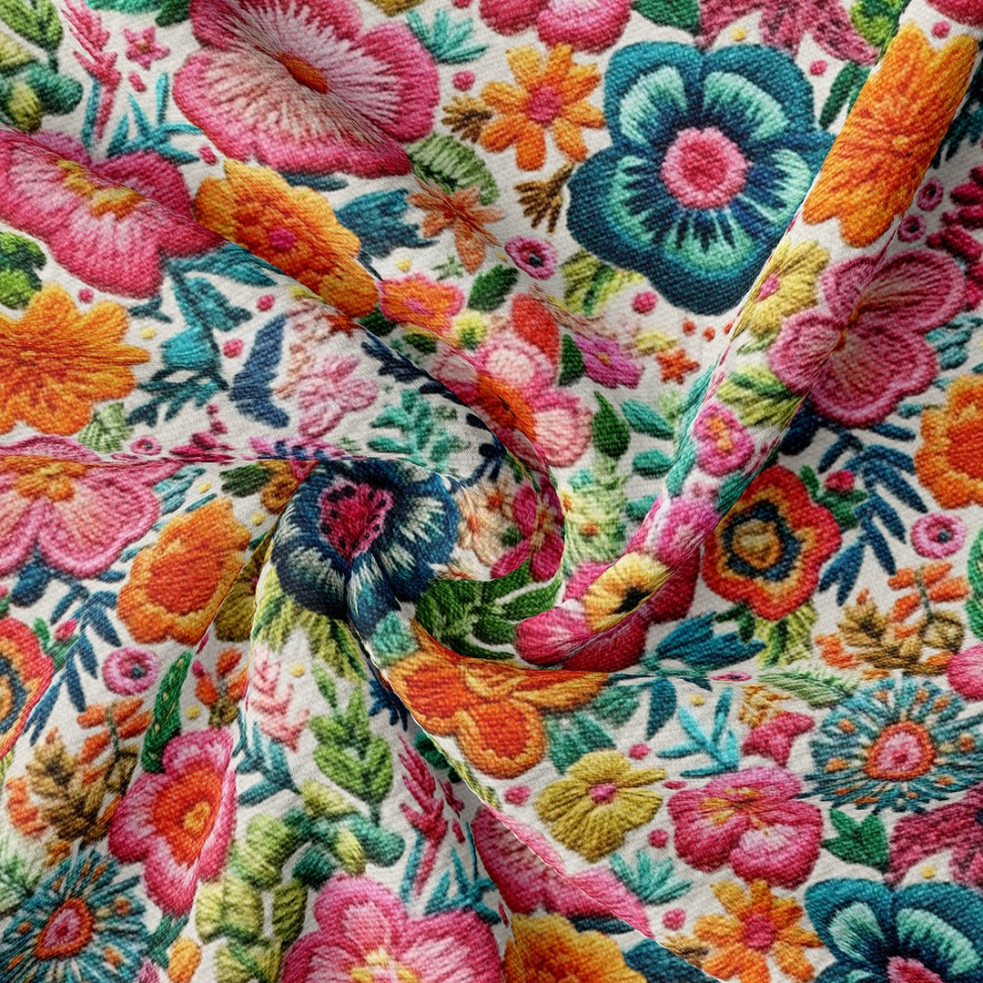 Embroidery Floral Printed Liverpool Bullet Textured Fabric by the Yard ...