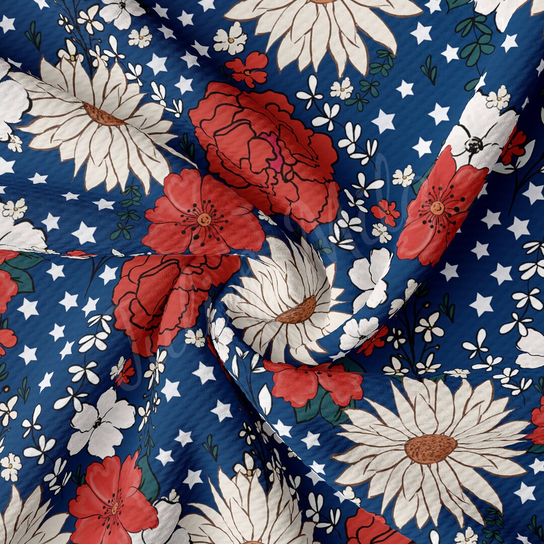 4th of July Patriotic Printed Liverpool Bullet Textured Fabric by the ...