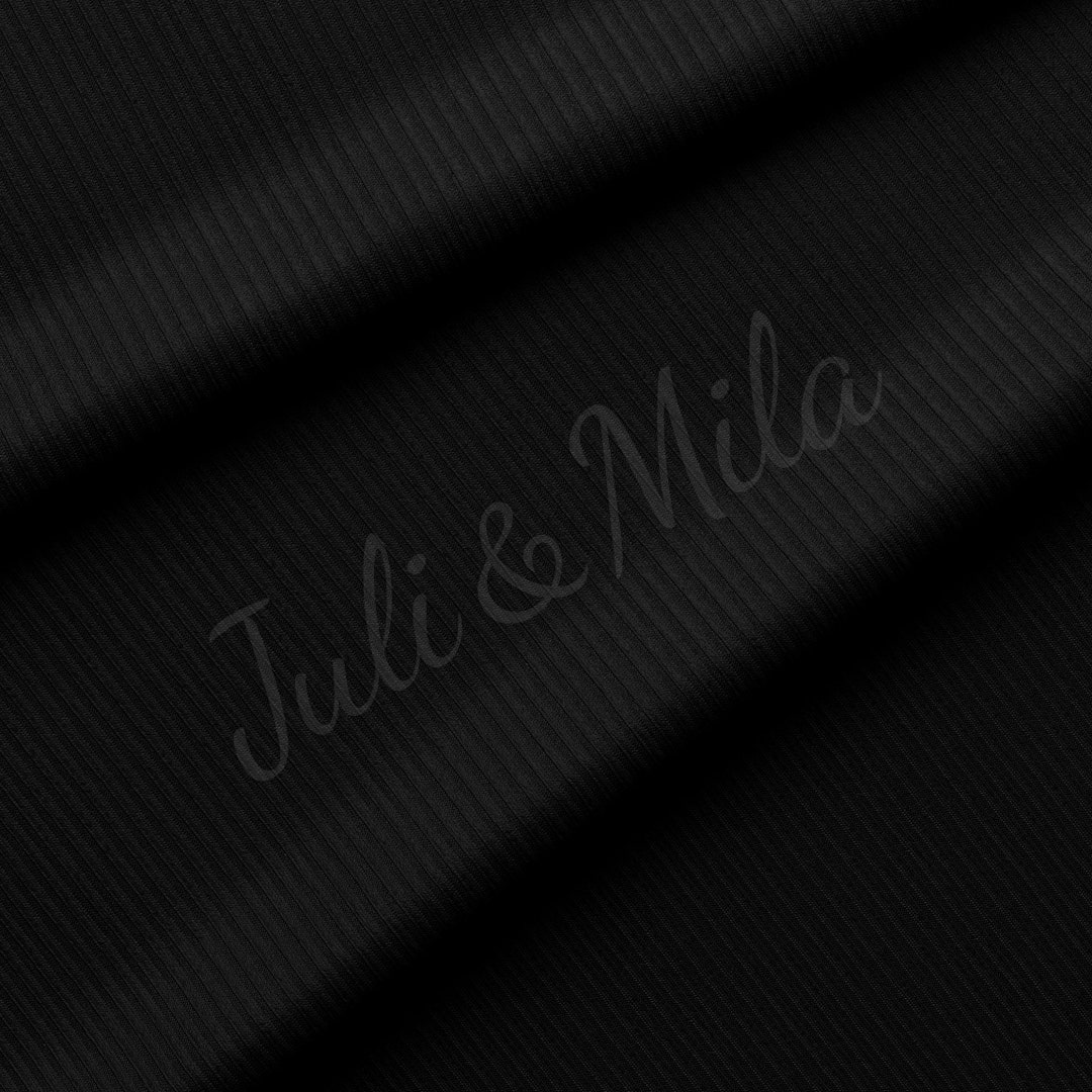 Black Rib Knit Fabric by the Yard Ribbed Jersey Stretchy Soft Polyester ...