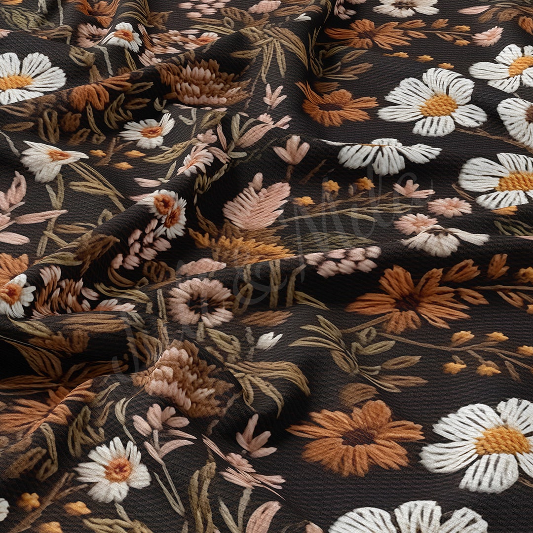 Floral Embroidery Rib Knit Fabric by the Yard Ribbed Jersey Stretchy ...