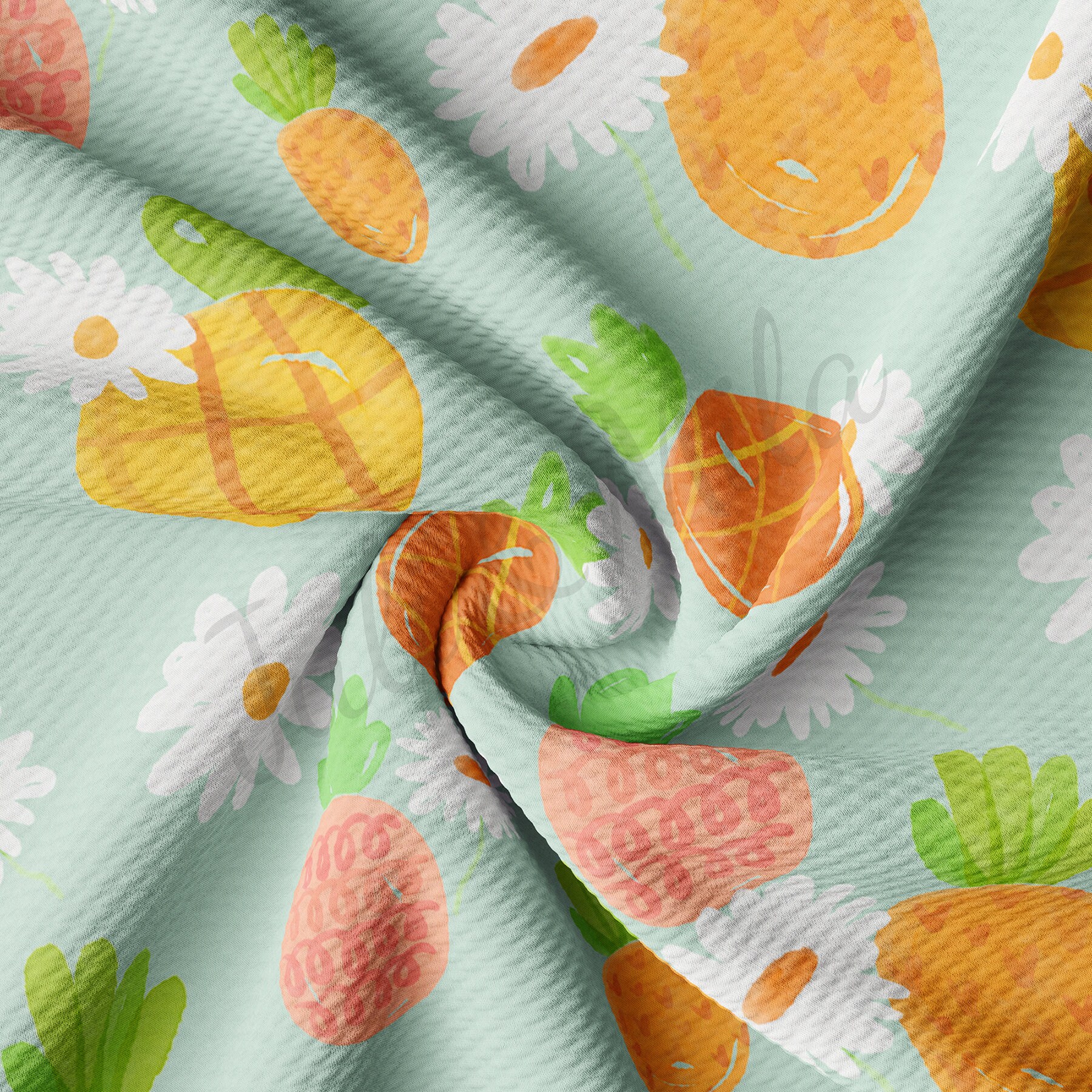 Summer Pineapple Printed Liverpool Bullet Textured Fabric by - Etsy