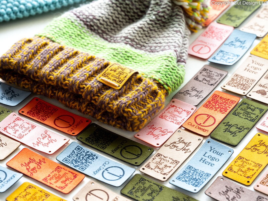 Custom Suede Tags for Knitting Items With QR Code, Handmade Beanie Tags ...