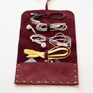 Leather Cable Organizer, Travel Charger Roll, Tech Cord Case, Custom ...