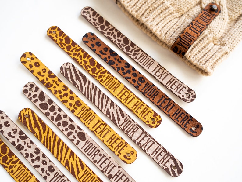 Cheetah Print Long Leather Label for Knitted items Labels | Etsy