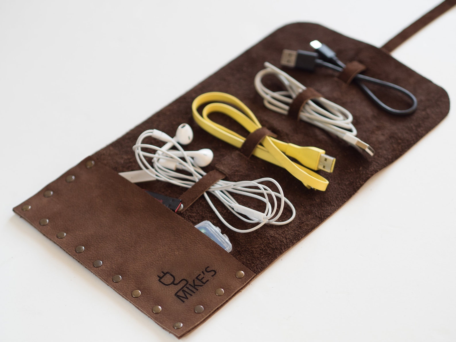 Leather Cable Organizer Travel Charger Roll Tech Cord Case - Etsy