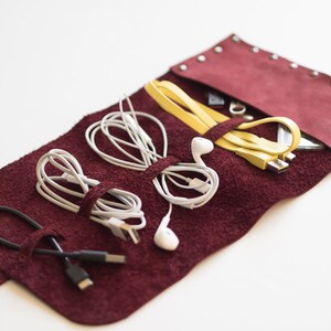 Leather Cable Organizer, Travel Charger Roll, Tech Cord Case, Custom ...