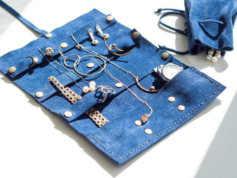 Personalized Suede Travel Jewelry Organizer: Roll-up Accessory Case - Etsy