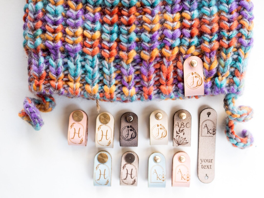 Custom Vegan Leather Beanie Tags: Riveted Knitting Labels (15mm X 65mm ...