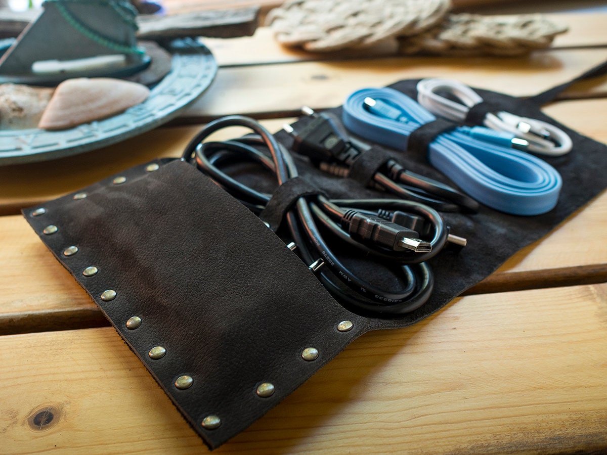 Custom Cord Organizer Leather Travel Cable Roll Electronics | Etsy