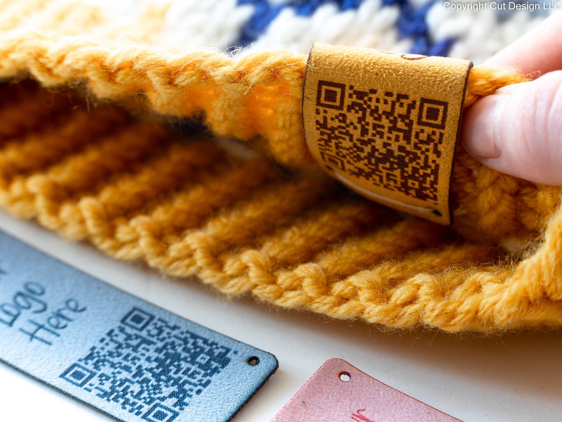 Custom Vegan Leather Tags With QR Code: Crochet & Knit Labels (75mm X ...