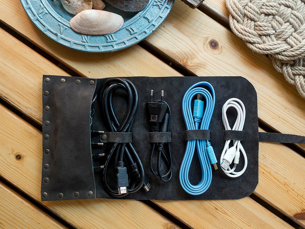 Custom Cord Organizer Leather Travel Cable Roll Electronics | Etsy