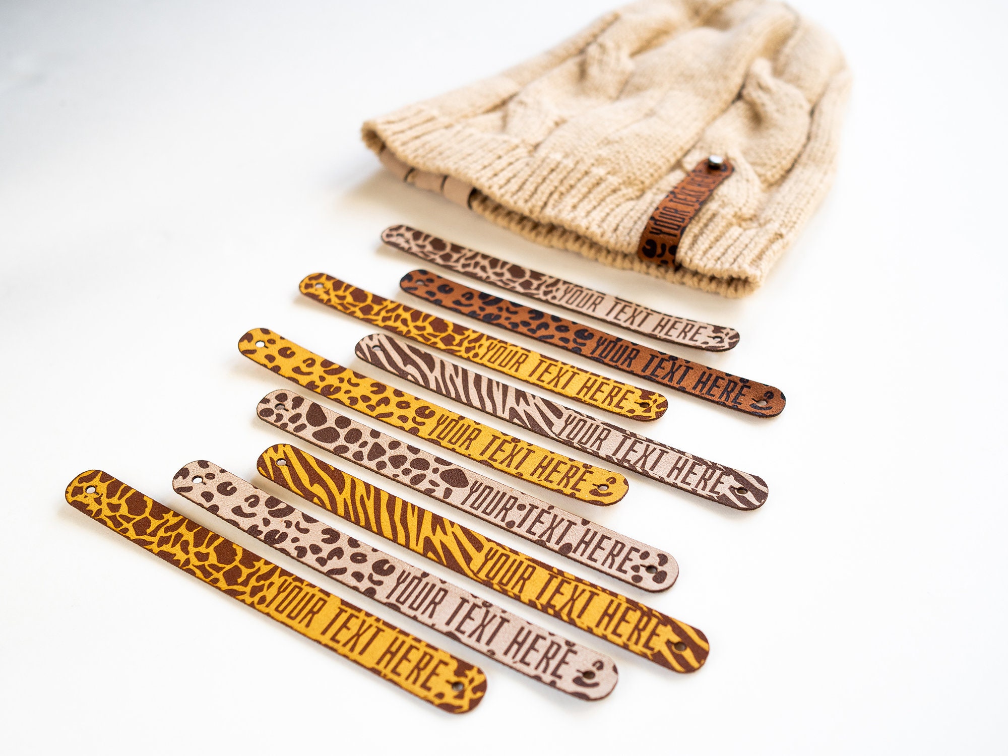 Cheetah Print Long Leather Label for Knitted items Labels | Etsy