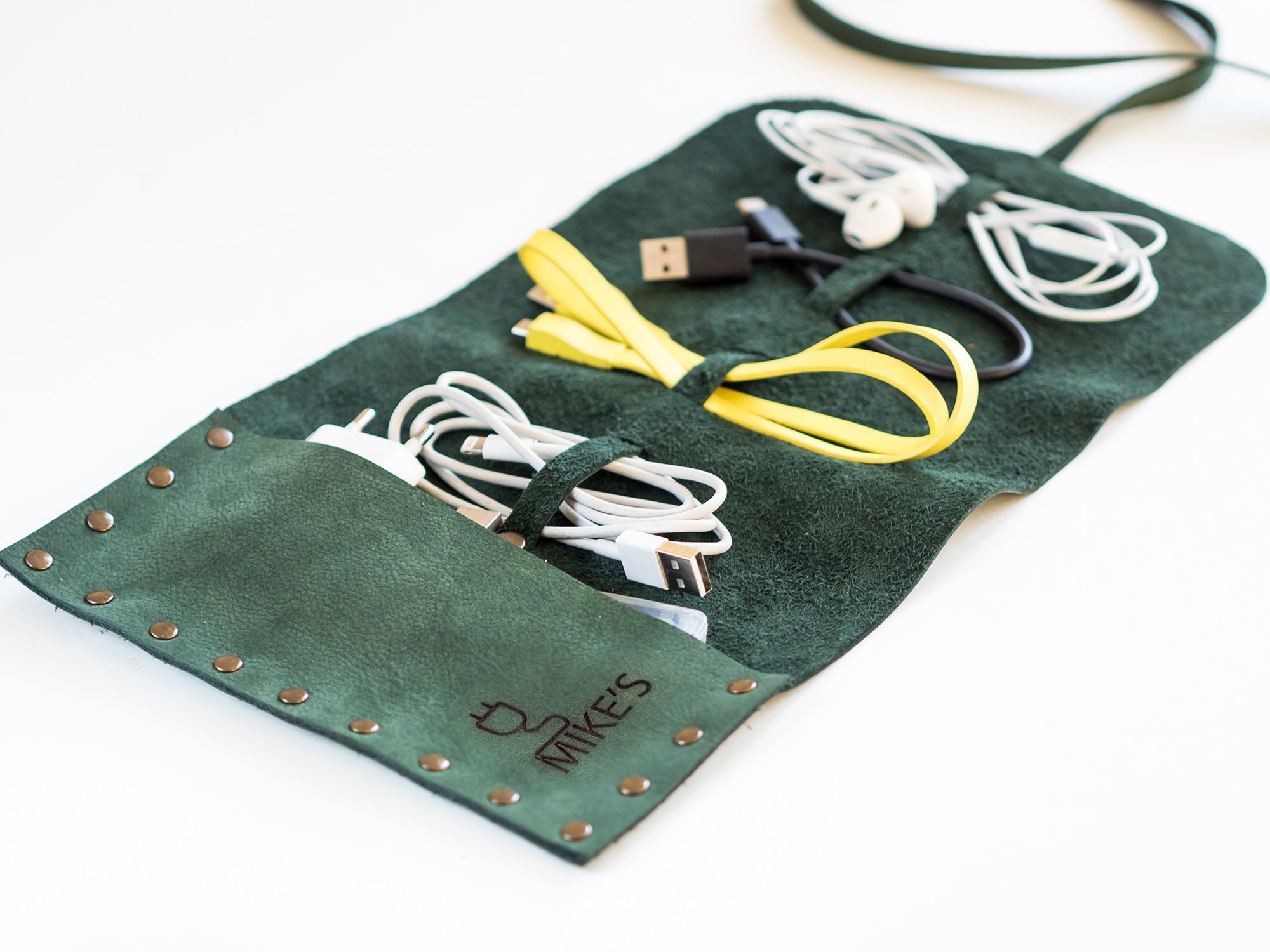 Leather Travel Cable Roll Cord Organizer Portable Charger | Etsy