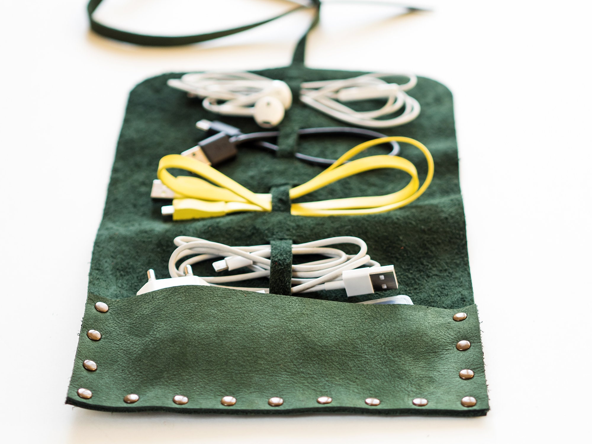 Leather Travel Cable Roll Cord Organizer Portable Charger | Etsy