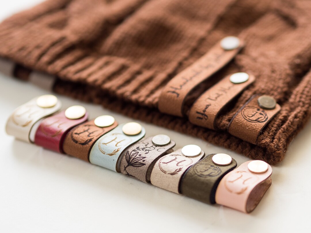Beanie Tags With Flat Rivets, Personalized Leather Labels for Knitted ...