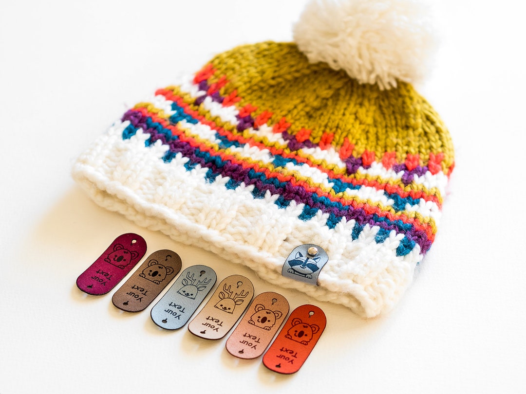 Knitting Beanie Tags, Handmade Item Custom PU Suede Leather Tags With ...