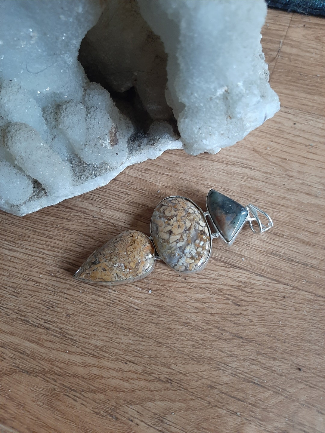 Beautiful fossilite & agate handcrafted gemstone pendant 3 - Etsy.de