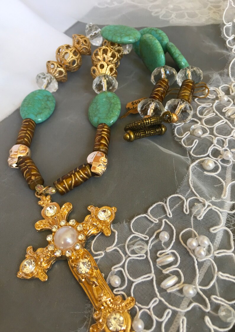 Pirate Necklace. Cross Necklace. Stone and Crystal Beaded - Etsy