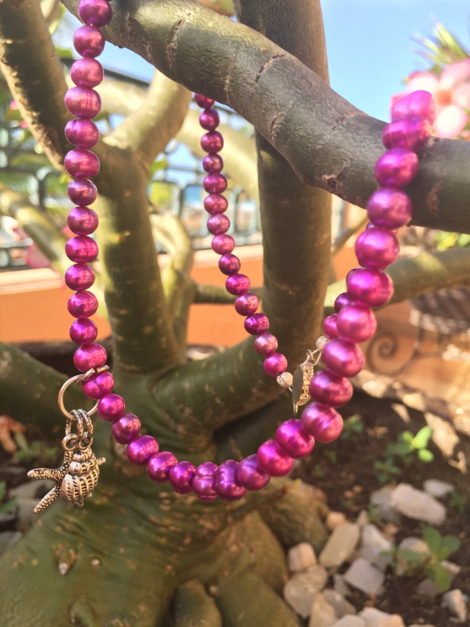 Freshwater Pearl Necklace. Seashell Charm Necklace. Beaded - Etsy