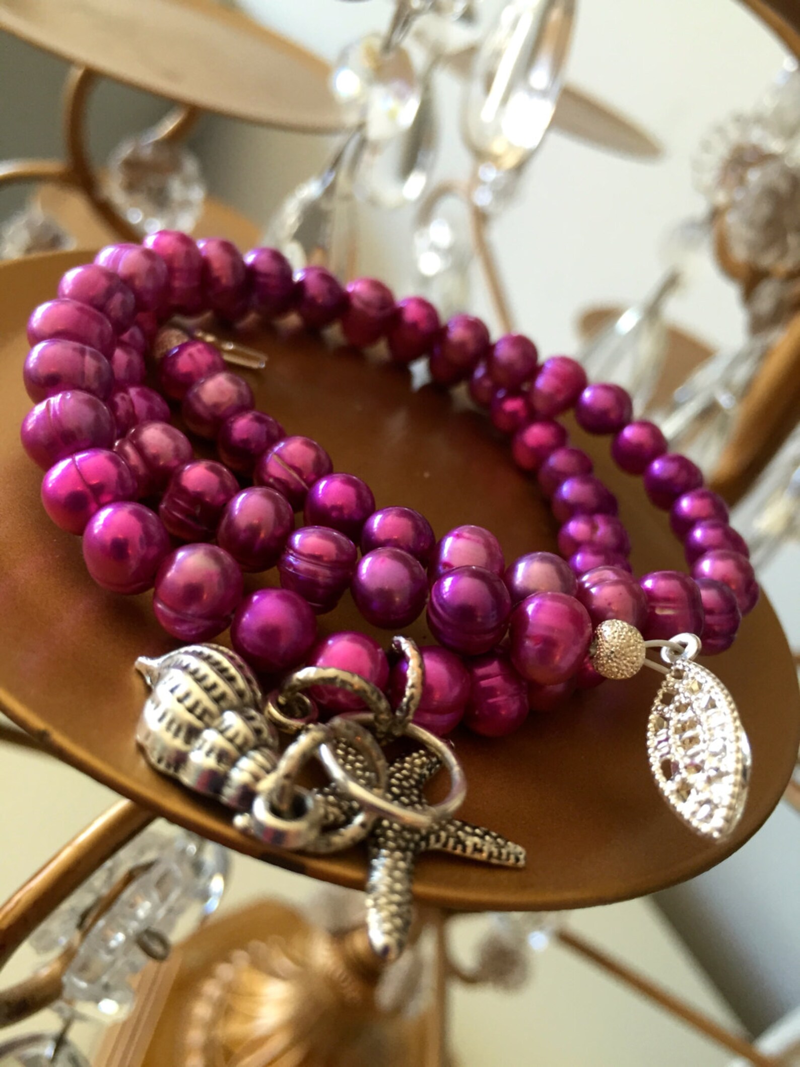 Freshwater Pearl Necklace. Seashell Charm Necklace. Beaded - Etsy