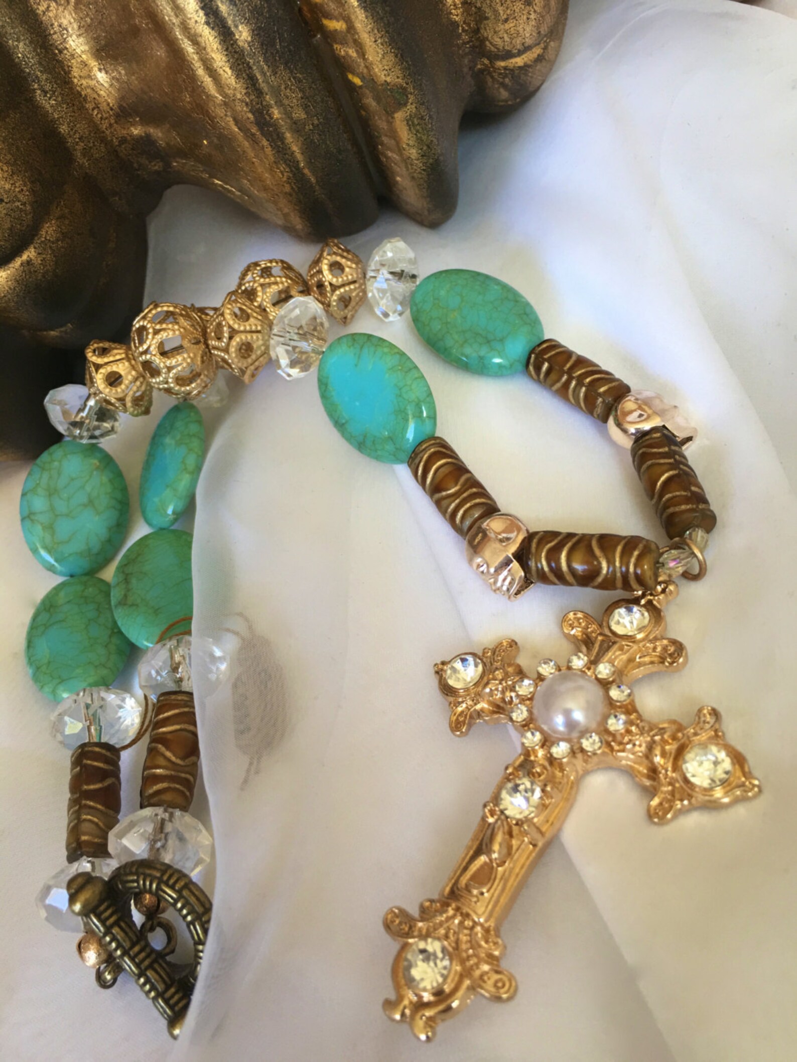 Pirate Necklace. Cross Necklace. Stone and Crystal Beaded - Etsy