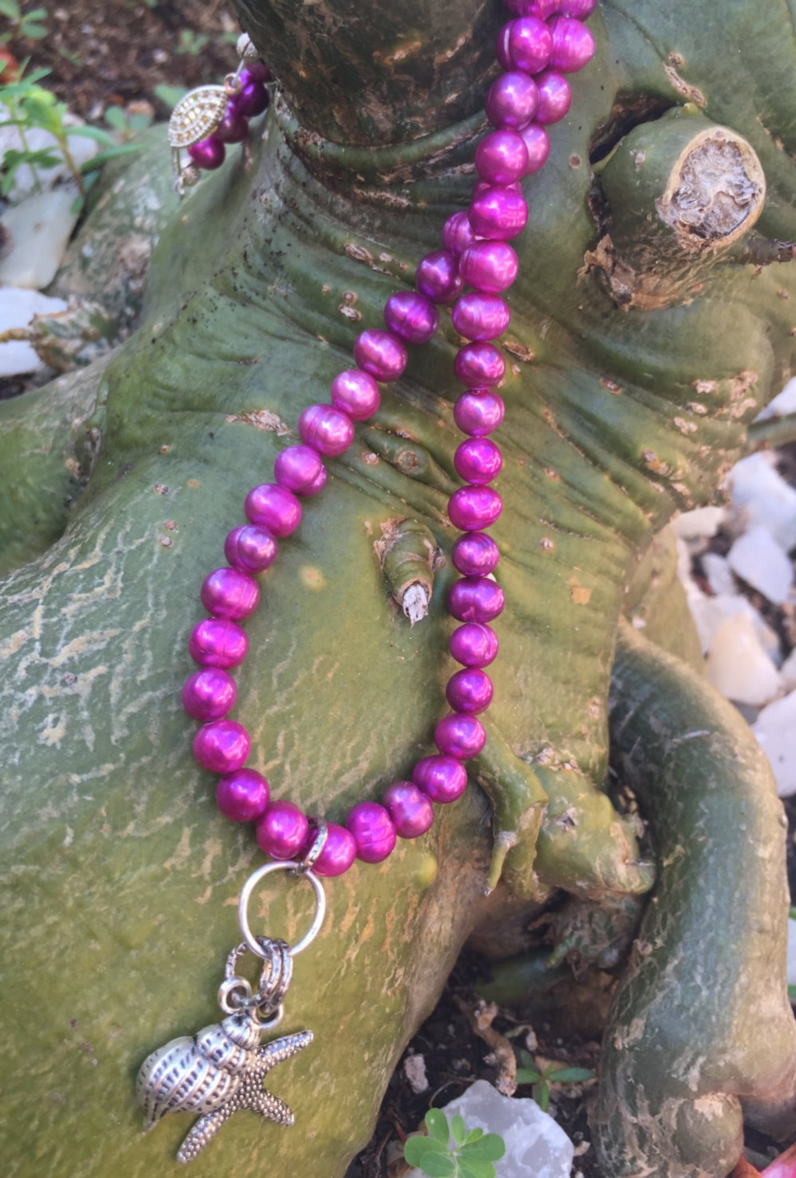 Freshwater Pearl Necklace. Seashell Charm Necklace. Beaded - Etsy