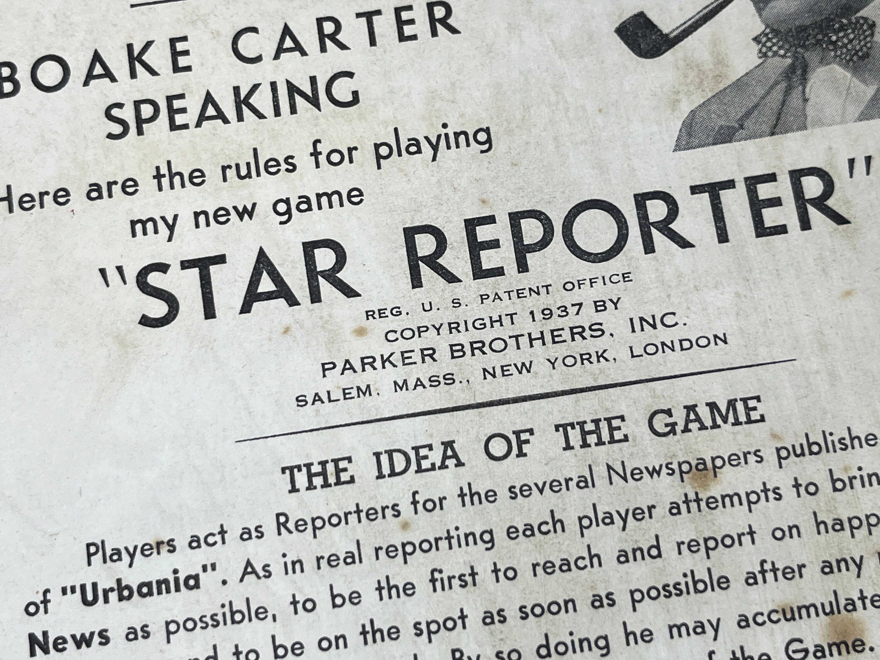 Instructions Sheet for 1937 Boake Carter's Star Reporter Board Game ...